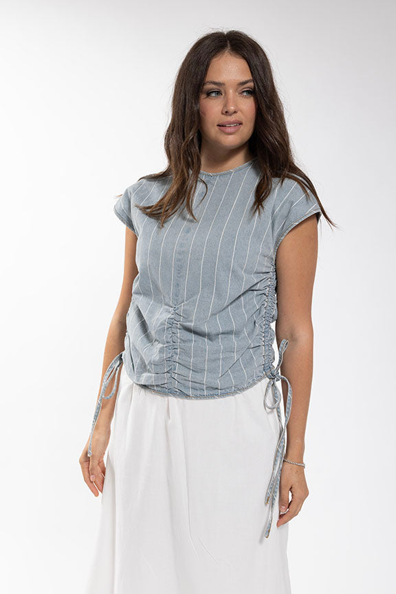 Side Pull string Denim Vest – Rebecca's